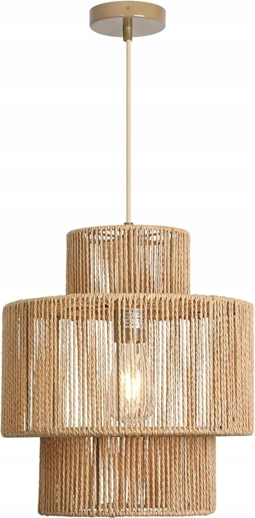 Závěsná Ratanová Lampa Boho Pletená E27 Max 60 CM Průměr 32 CM Hnědá