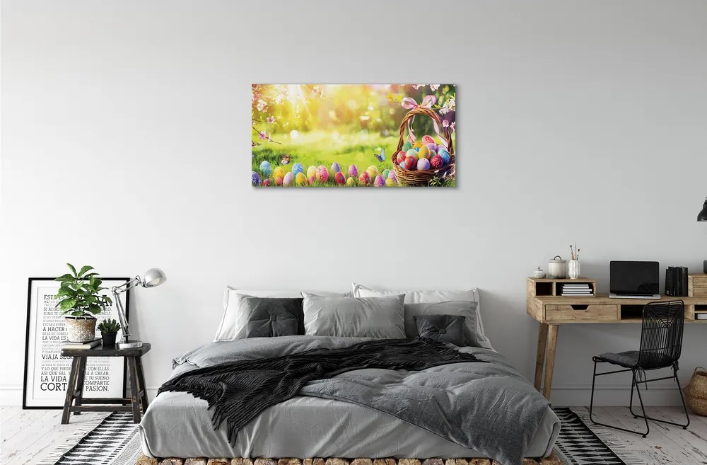 Obrazy na plátně Basket vejce květina louka 125x50 cm