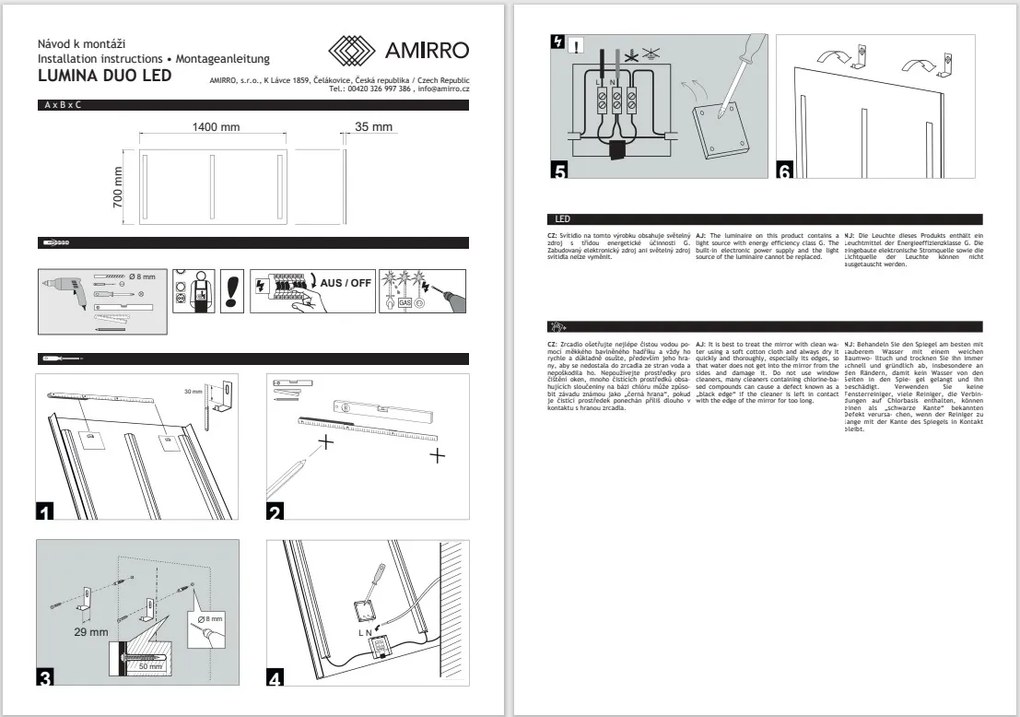 Zrcadlo na zeď chodbu do pokoje ložnice koupelny předsíně LUMINA DUO LED - 140 x 70 cm se třemi LED podsvícenými pruhy 900-971