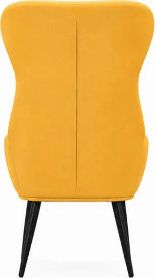 relaxační křeslo, odpočinkové, dřevo/kov/textil, 96x68x79 cm, nohy černé/hořčicově žlutá, Dekorino KR20260061