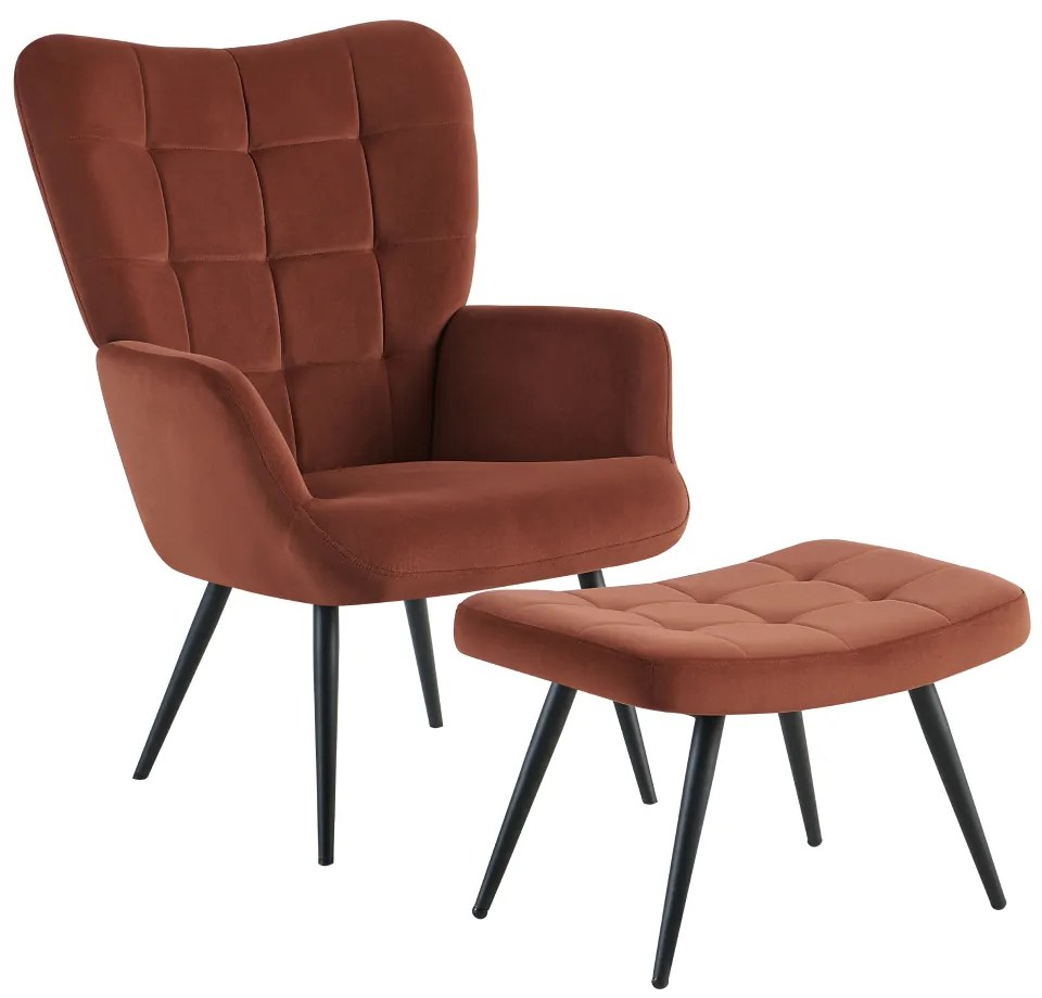 Relaxační křeslo ušák s podnožkou LUMEN - hnědá Velvet látka