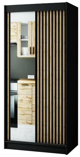 Šatní skříň 100 cm Ladonna 2 (černá matná) (se zrcadlem). 1045686