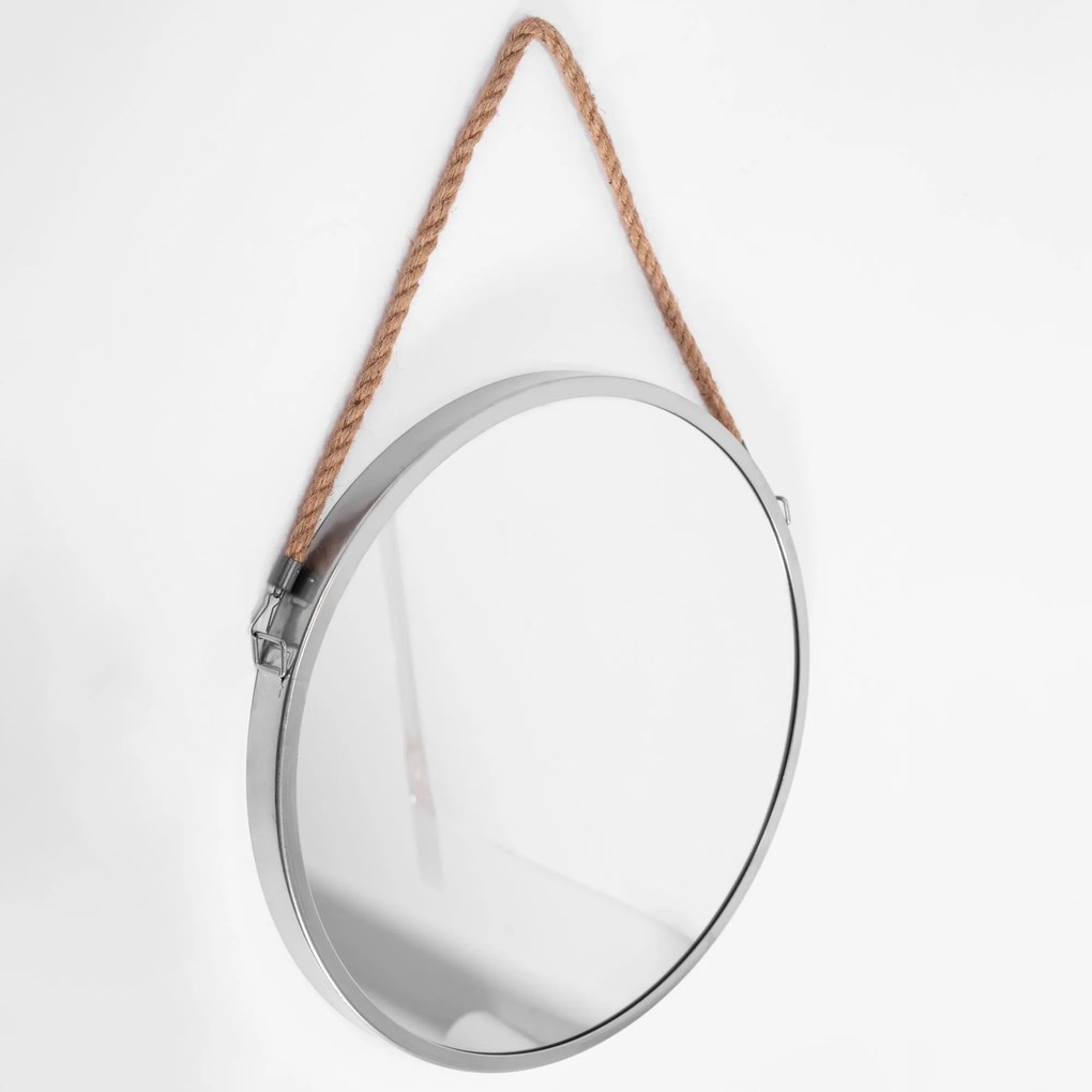 Tutumi - Kulaté zrcadlo 40cm s řemínkem KLMH-0410S-1, stříbrná, HOM-05630