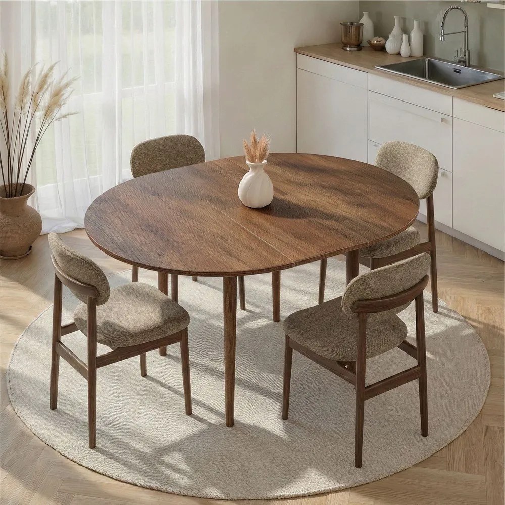 Kulatý rozkládací jídelní stůl s přídavnou deskou v dekoru ořechu ø 100 cm Viona – Kalune Design