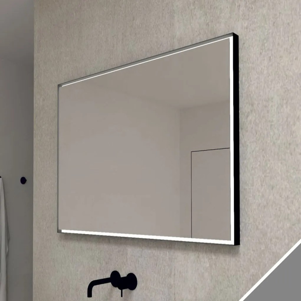 Comodo Zrcadlo ve stříbrném kovovém rámu s LED osvětlením po obvodu Nikoletta LED 14 ALU Typ: dotykový vypínač, Rozměry (cm): 100x65 - (Nikoletta LED 14/100 TS ALU)