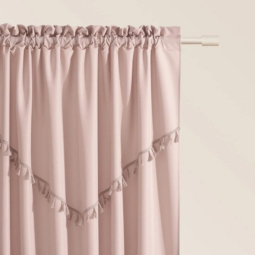 Room99 Hotový závěs na pásce s třásněmi Chloe Jednobarevný Barva: Růžová, Velikost: 140 x 260 cm