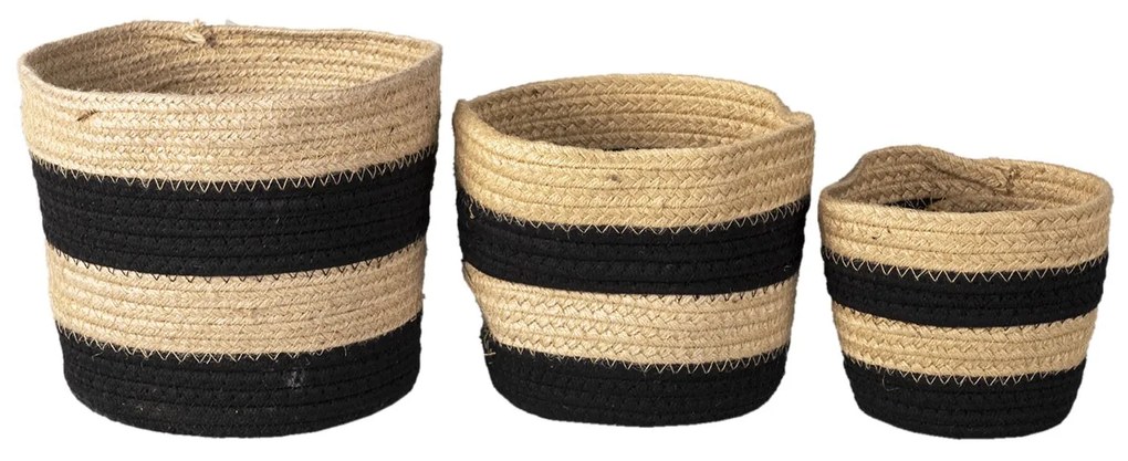 Sada 3 ks košíků s černými pruhy Eleta - Ø 22*19 / Ø 19*17/ Ø 16*13 cm