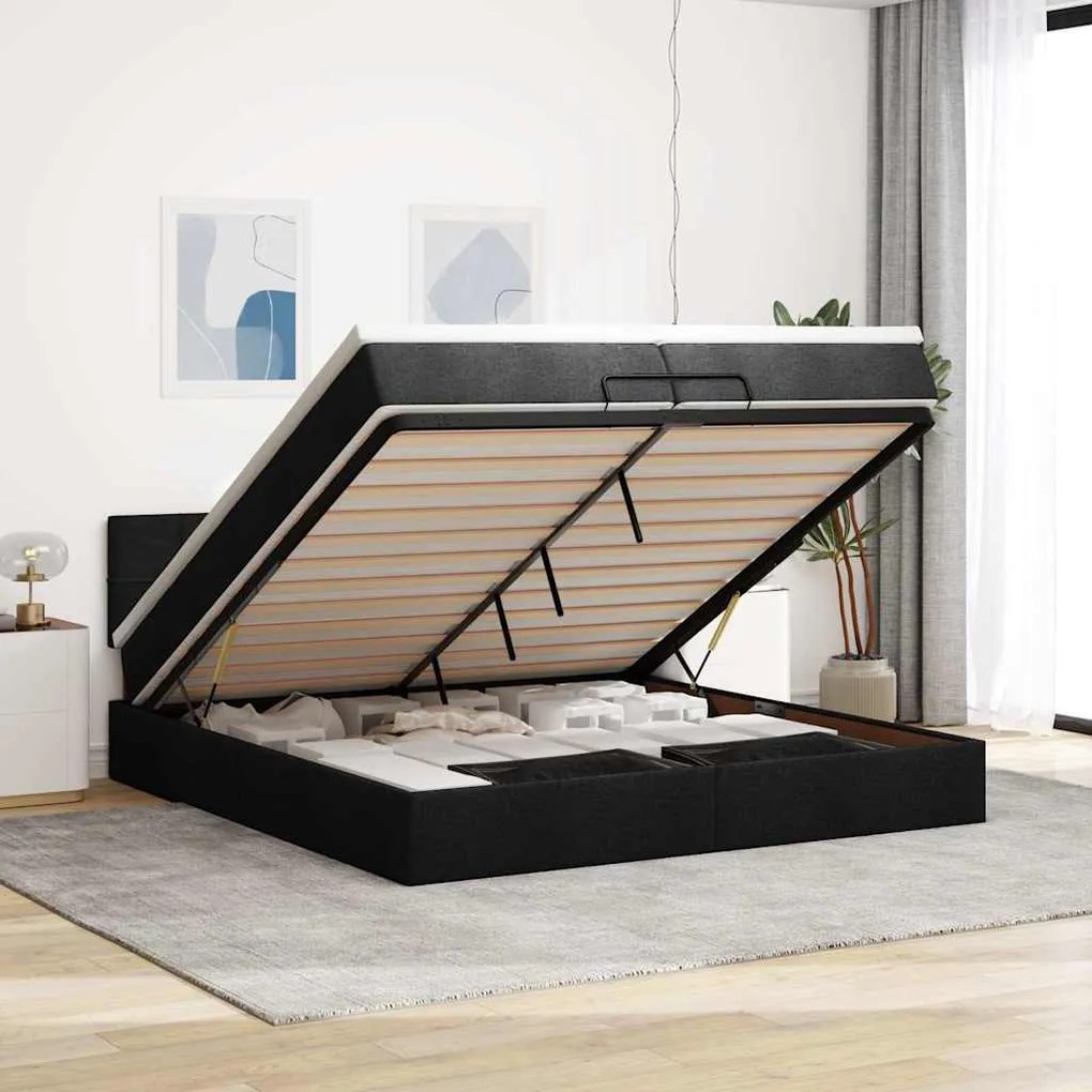 Osmanský rám postele s matrací černý 200x200cm textil 3312335