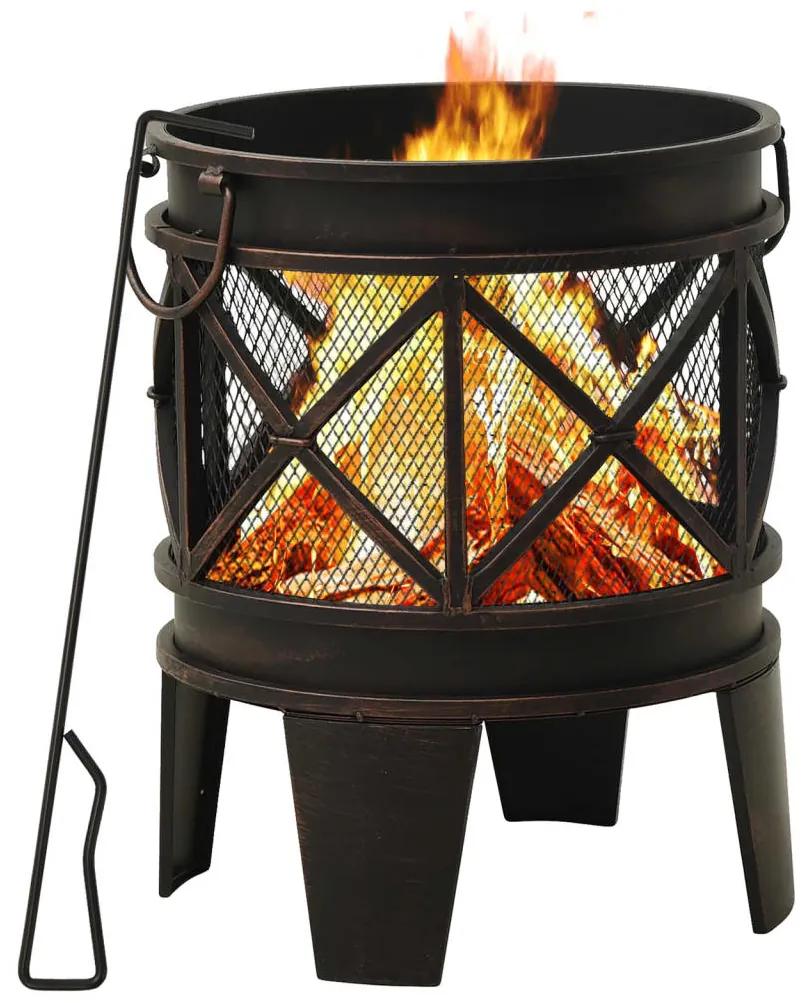 vidaXL Rustikální přenosné ohniště s pohrabáčem Φ 42 x 54 cm ocel