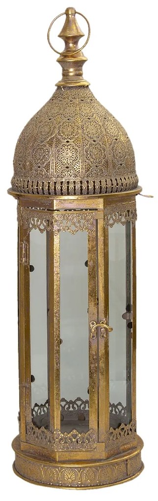 Zlatá kovová zdobená dekorativní lucerna Abú - Ø 21*71 cm
