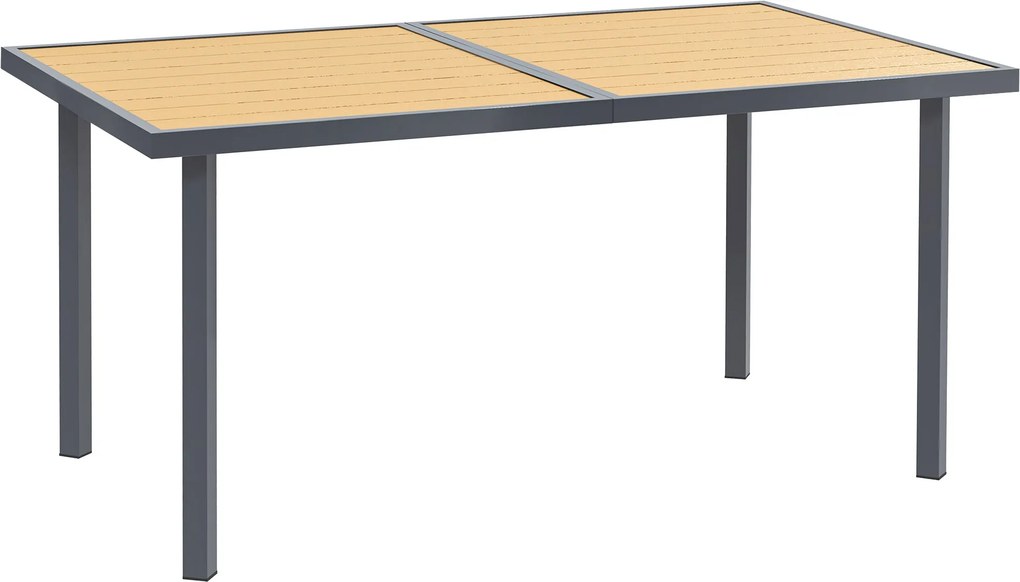 Jídelní stůl Outsunny pro 6 osob, zahradní stůl s obdélníkovým vrchem z oceli s dřevěným efektem, proti rezivění, pro terasu, 150 x 90 x 72 cm, příro…