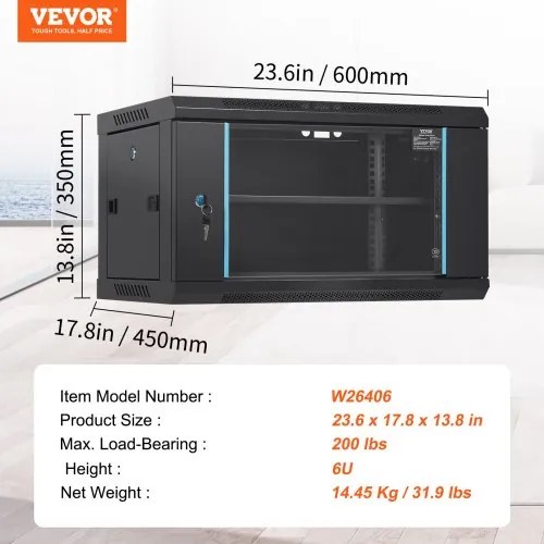Síťová serverová skříň pro montáž na stěnu 6U, hloubka 39,4 cm