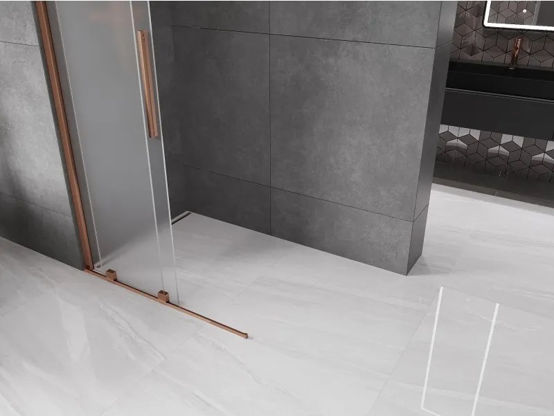 Mexen Velar, sprchová zástěna s posuvnými dveřmi Walk-in 70 x 200 cm, 8mm sklo námraza, růžové zlato, 871-070-000-33-60