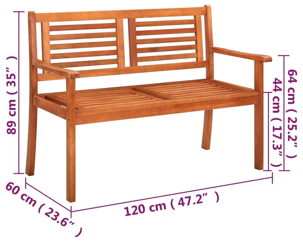 vidaXL 2místná zahradní lavice s poduškou 120 cm masivní eukalyptus