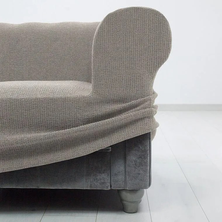 Super strečové potahy HARMONIA světle šedá taburet (40 - 60 cm)