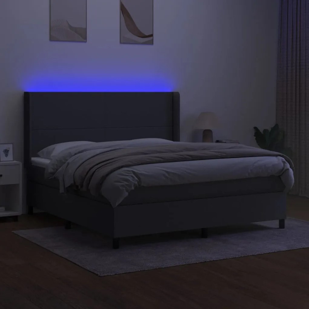 Box spring postel s matrací a LED tmavě šedá 160x200 cm textil 3138166