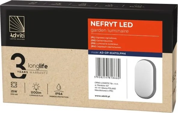 LED Venkovní svítidlo ORNO AD-OP-6147GLPM4 NEFRYT, 15W, 4000K, IP54, šedá