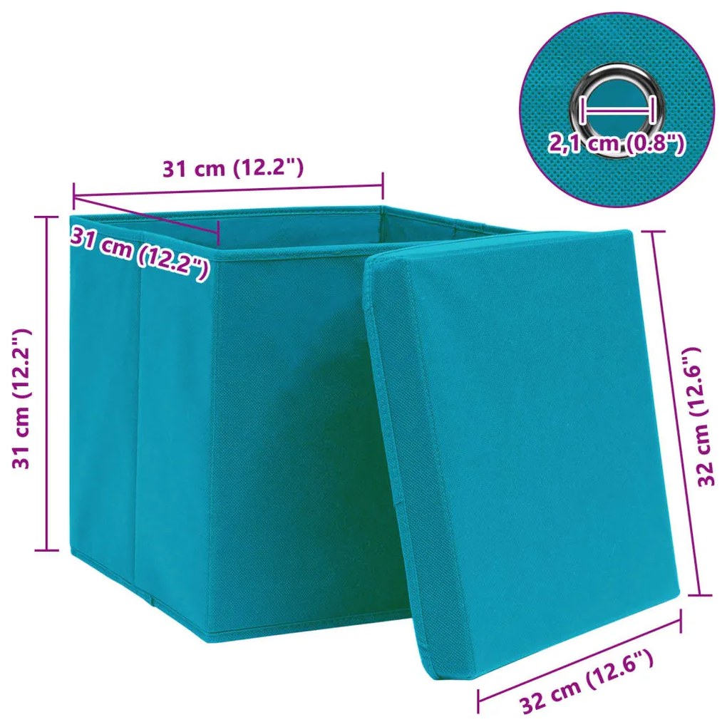 Úložné Boxy S Víky 4 Ks Bledě Modré 32 X 32 X 32 Cm Textil
