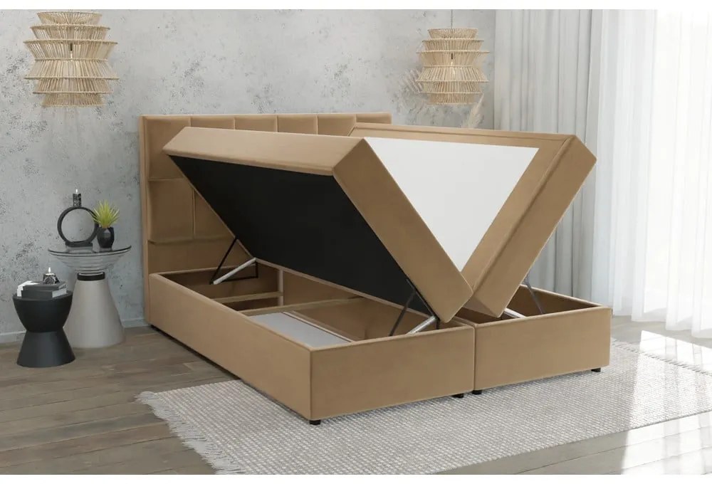 Okrově žlutá boxspring postel s úložným prostorem 160x200 cm Flip – Ropez