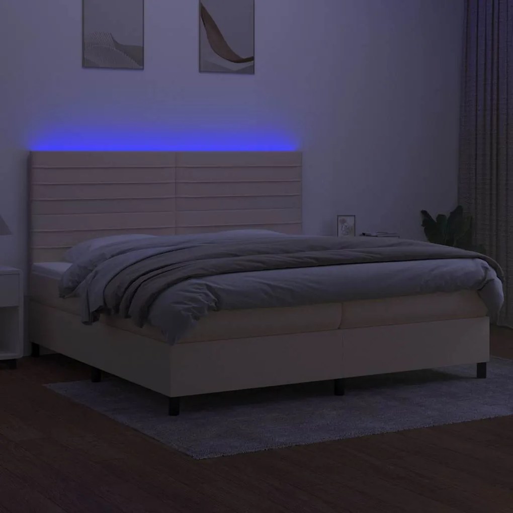 Box spring postel s matrací a LED krémová 200x200 cm textil 3134986