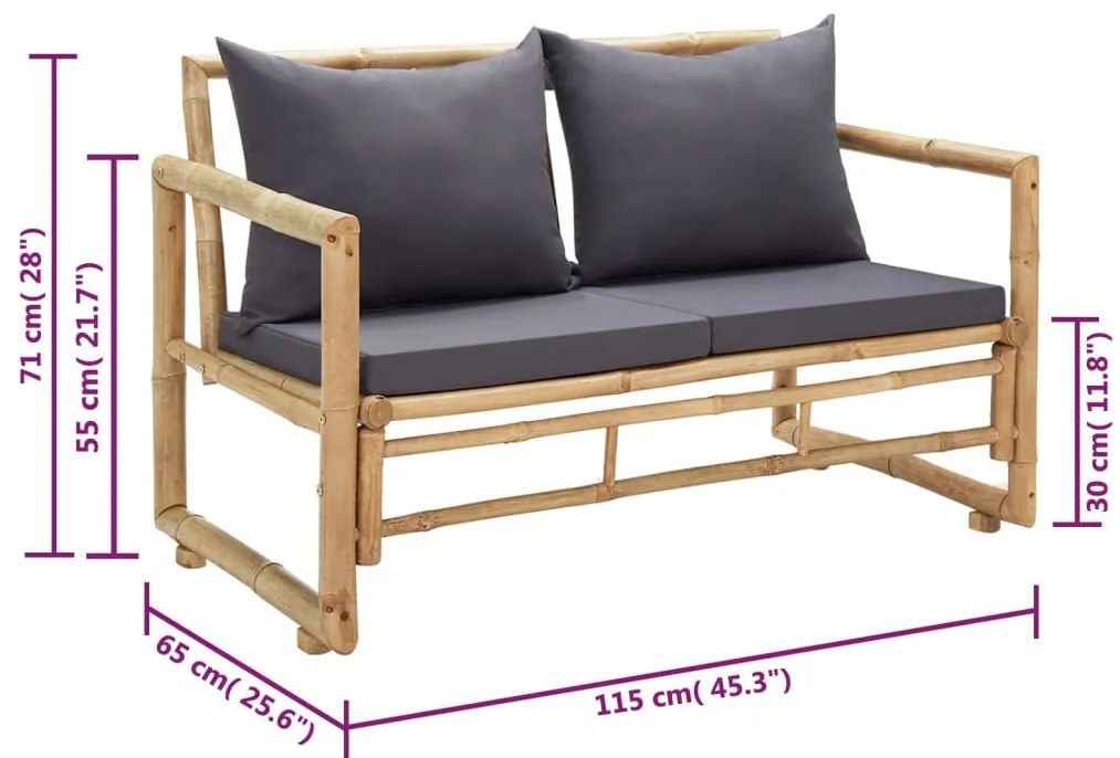 vidaXL Marketos Zahradní lavice s poduškami 115 cm bambus