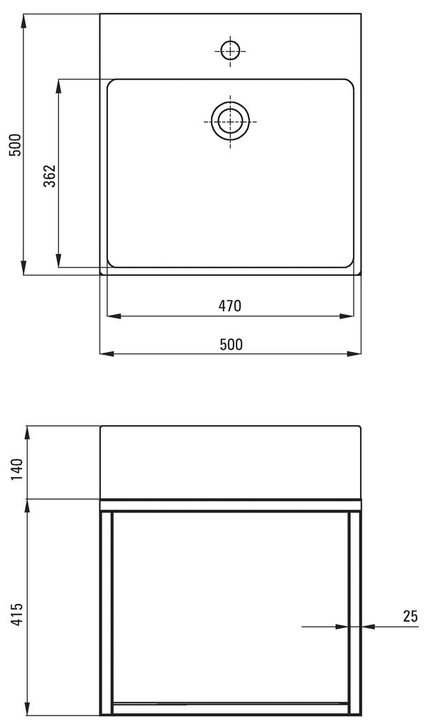 Deante Temisto, umyvadlo na desku 50x50 cm + závěsná konzola, bílá-černá, CDTW6U5S