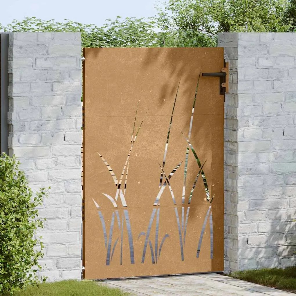 Zahradní branka 85 x 125 cm z cortenové oceli, design s trávou 153222