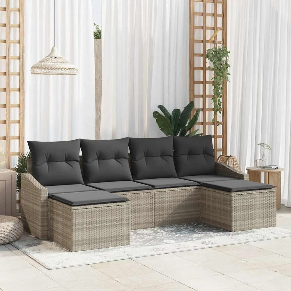 Set pohovek 6 ks Světle šedá polyratan 3346832