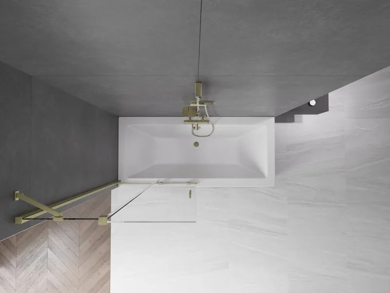 Mexen Velar, 2-křídlová posuvná vanová zástěna 95 x 150 cm, 8mm čiré sklo, zlatý matný profil, 896-095-000-01-55