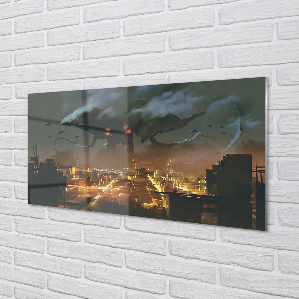 Obraz na skle Město v noci kouř monster 100x50 cm