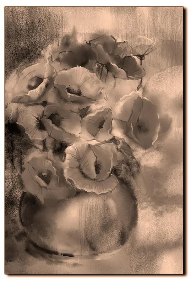 Obraz na plátně - Akvarel, kytice máků, reprodukce- obdélník 7270FA (90x60 cm  )