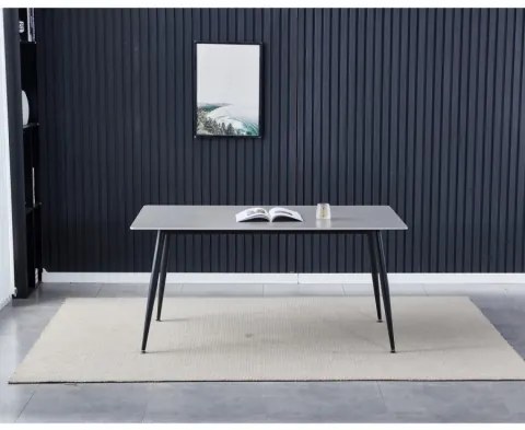 Jídelní stůl 160x90 x76 slinutý kámen matný mramor, černé kovové nohy HT-406M GREY