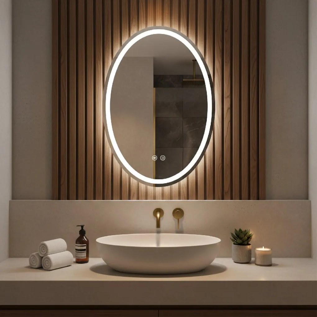 Tutumi Oválné zrcadlo 60x80 cm s vyhříváním a regulovatelným LED osvětlením HOM-00902