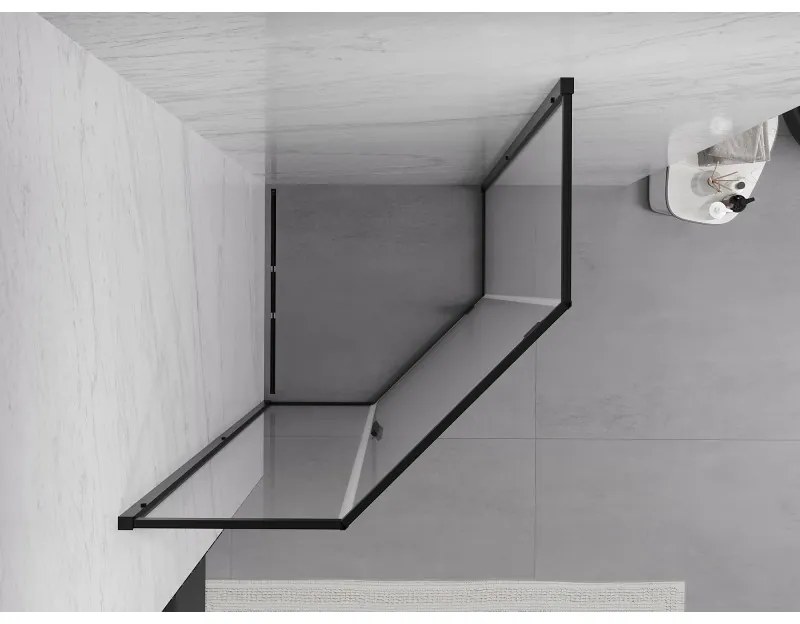 Mexen Exo, pětiúhelníkový sprchový kout s výklopnými dveřmi 80 x 80 cm, 6mm čiré sklo, černý profil, 812-080-080-70-00