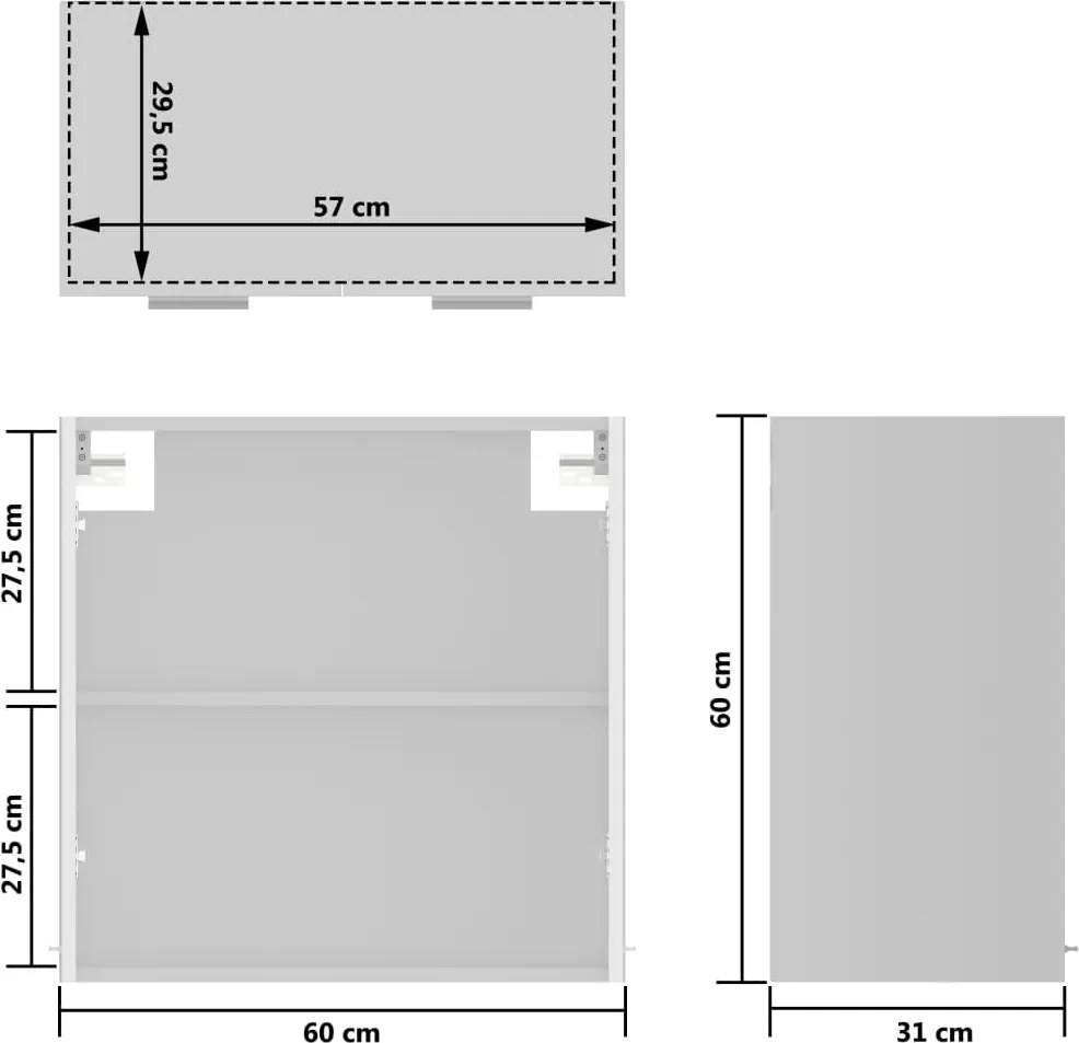 vidaXL Marketos Závěsná skleněná skříňka "Lyon" lesklá bílá 60 x 31 x 60 cm, dřevěné podlahy