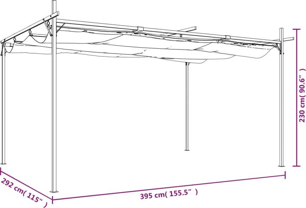 vidaXL Pergola se zatahovací střechou 395 x 292 x 230 cm [360117] Barva: krémová