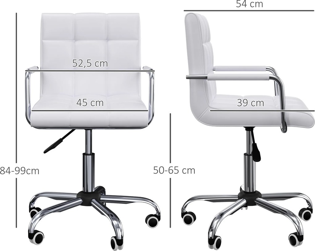 Kancelářská židle HOMCOM výškově nastavitelná 84-99H cm ergonomická otočná židle manažerská židle pro kancelář a domácí kancelář PU bílá | Aosom.de