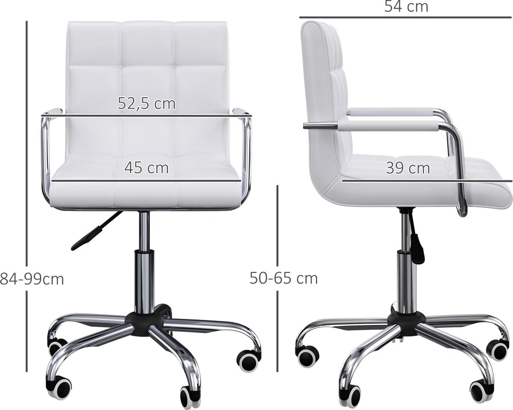 Kancelářská židle HOMCOM výškově nastavitelná 84-99H cm ergonomická otočná židle manažerská židle pro kancelář a domácí kancelář PU bílá