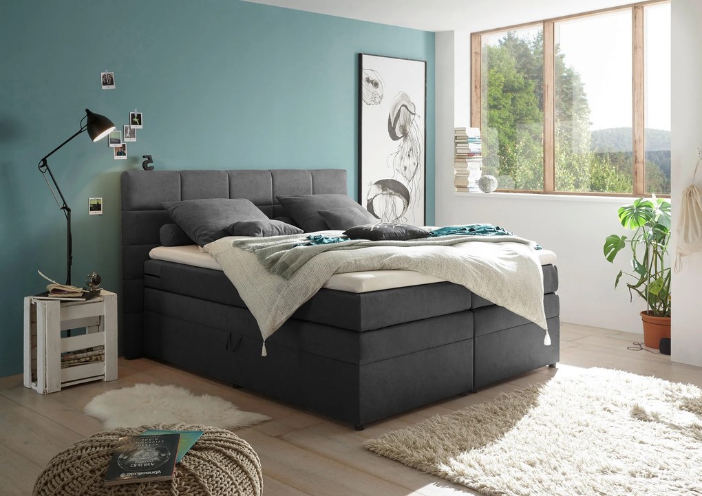 XXXLutz POSTEL BOXSPRING, 180/200 cm, jílová barva MID.YOU - Postele s úložným prostorem - 002220032511