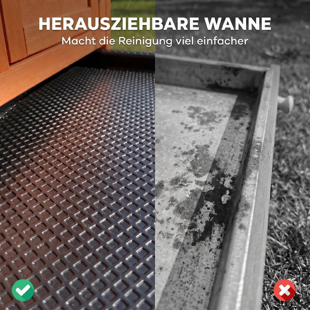 PawHut Zající kurník zvýšený králíkárna ze dřeva s otevíratelnou bitumenovou střechou vysouvací zásuvka 90x45x65 cm Oranžová