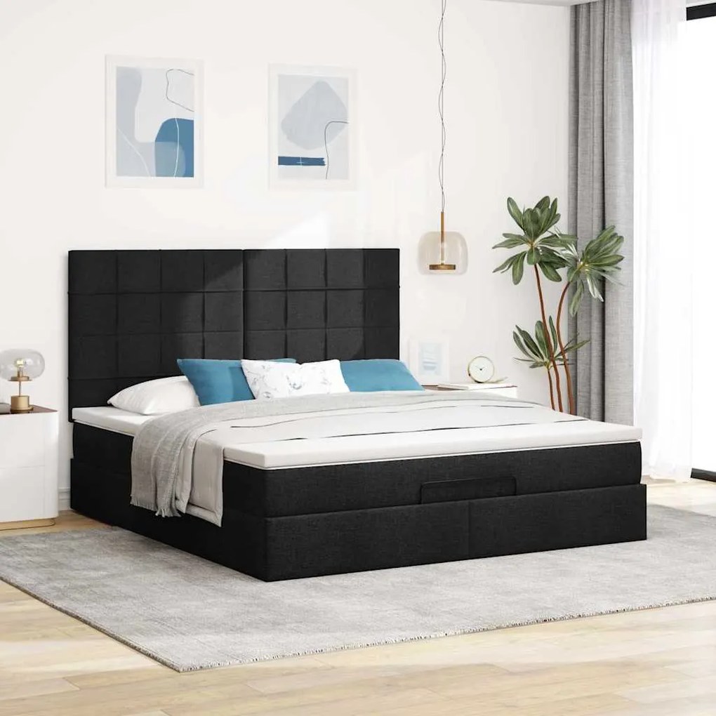 Osmanský rám postele s matrací černá 180x200cm textil 3314026