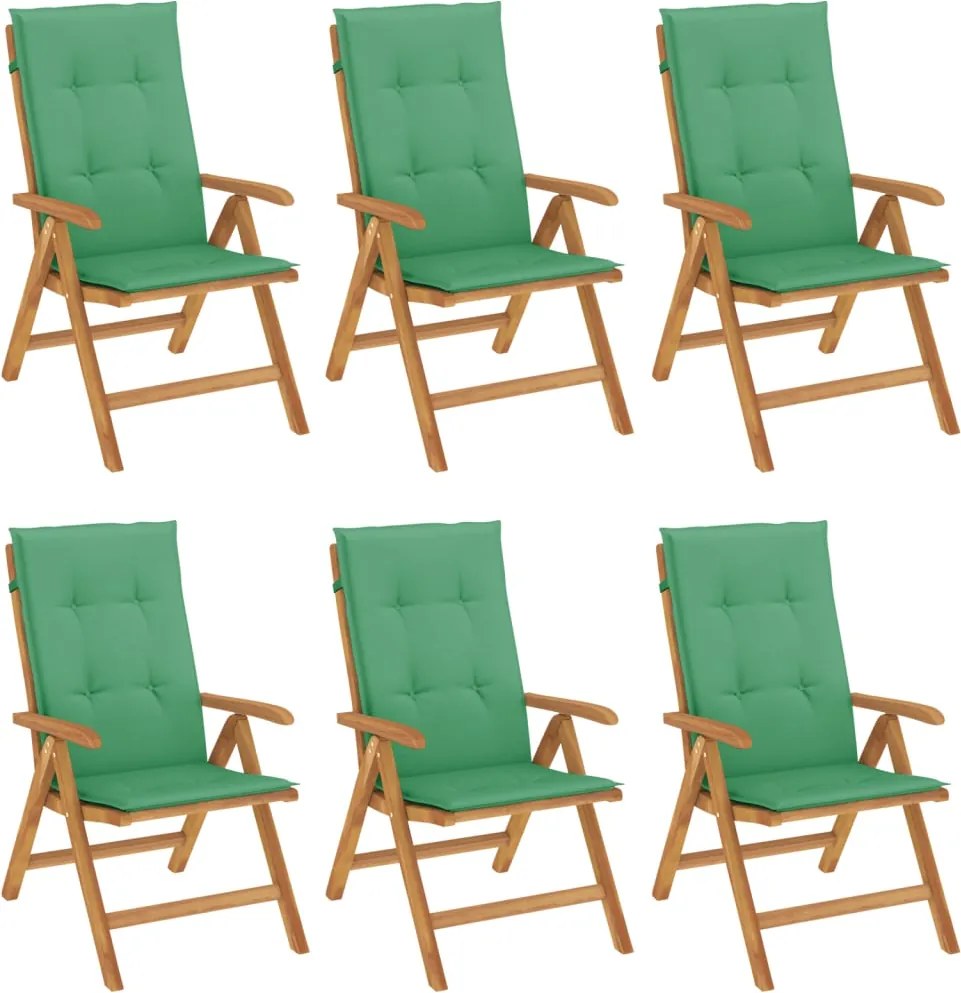 Skládací polohovací křesla s polštáři, 6 ks, masivní teak 3196498