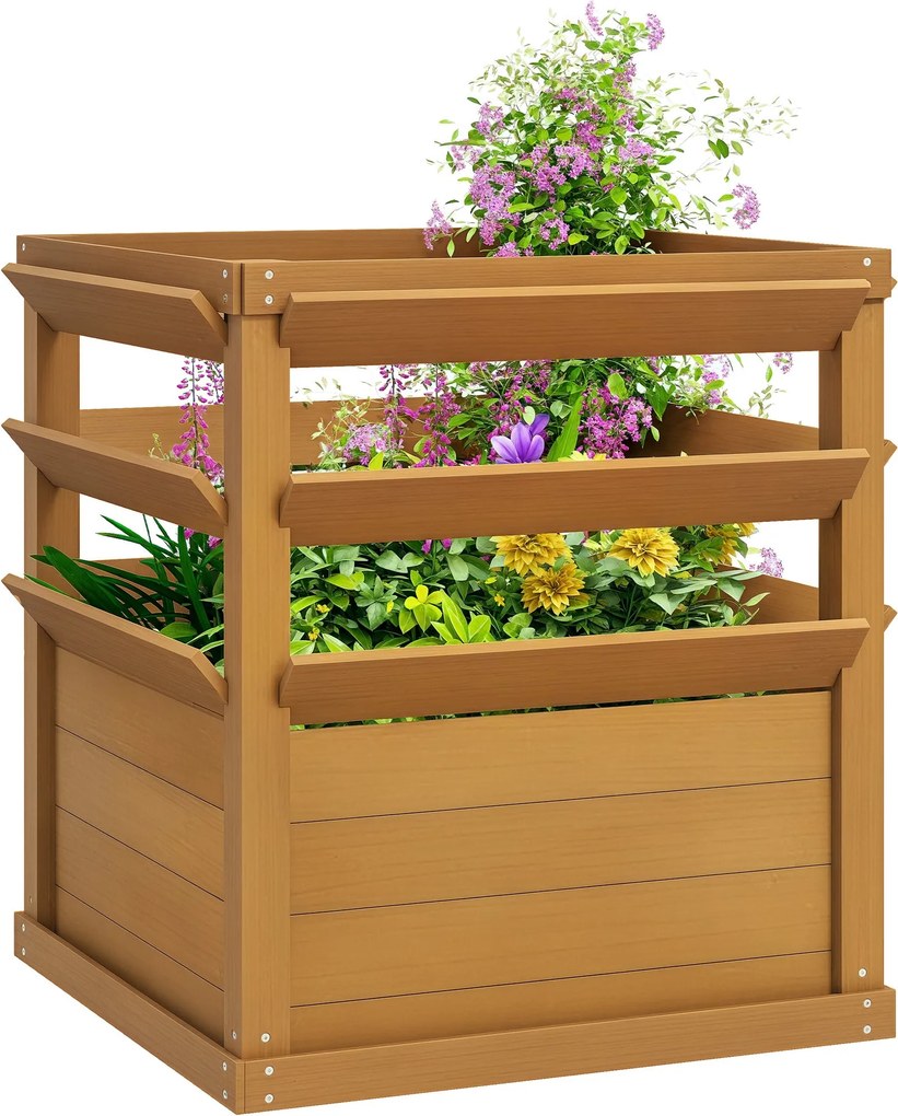 Vyvýšený záhon s treláží Outsunny s otevřeným dnem, dřevěný květinový box 65x65x60cm pro zahradní balkon, květináč pro popínavé rostliny, košíkové ros