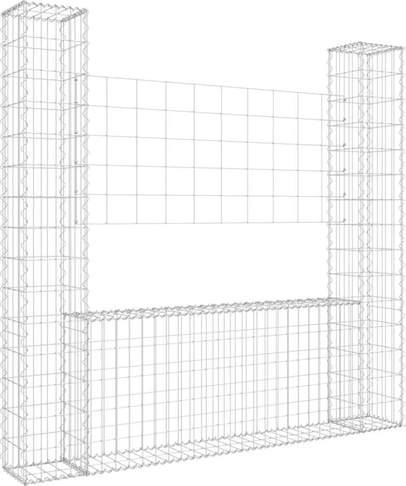 Gabionový koš ve tvaru U se 2 sloupky železo 140 x 20 x 150 cm 151282