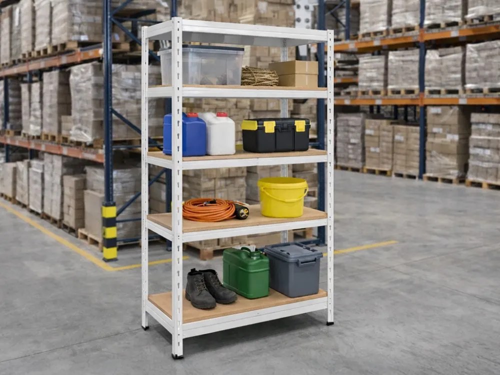 Akce 3x Regál 183x40x40 cm lakovaný 5-policový, nosnost 100 kg, RIVET - bílý