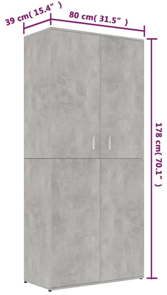Botník betonově šedý 80 x 39 x 178 cm dřevotříska - Default Title