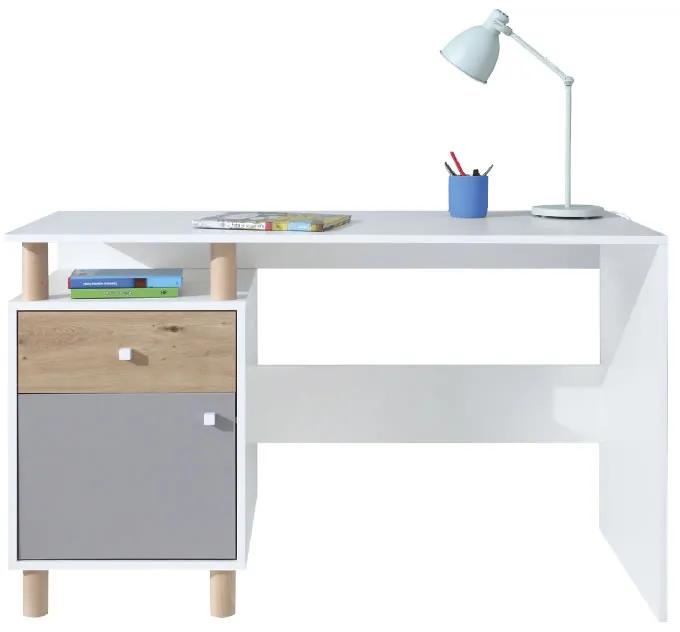 Dětský psací stůl Faro, bílý lux/dub artisan/šedá