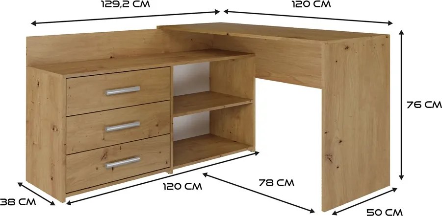Rohový psací stůl s komodou DANY dub artisan