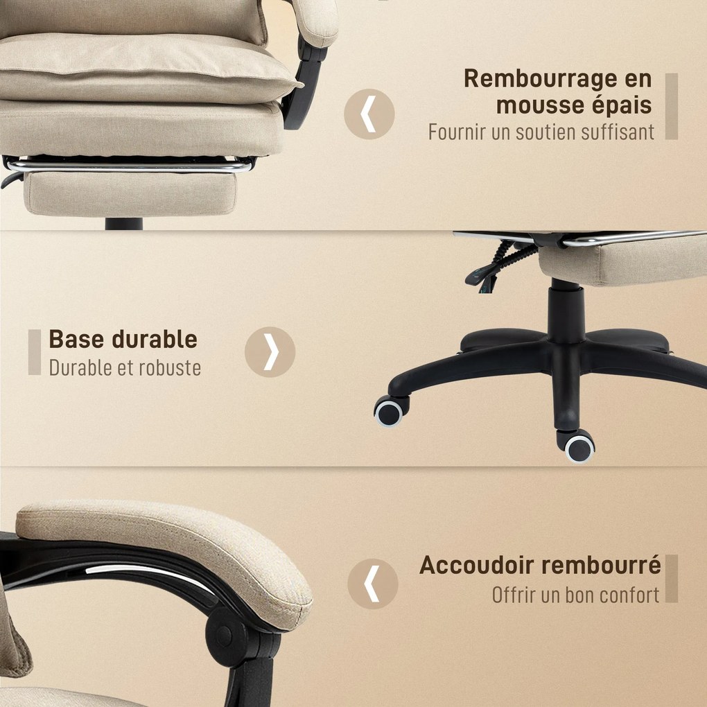 Masážní kancelářská židle Vinsetto, ergonomická židle s nastavitelnou výškou, sklápěcí opěradlo, vestavěný podnožník, ovládání pomocí kabelového ovla…