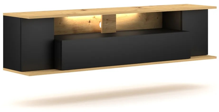 Vivaldi Závěsný TV stolek ROB 160 cm s LED osvětlením dub artisan/černý